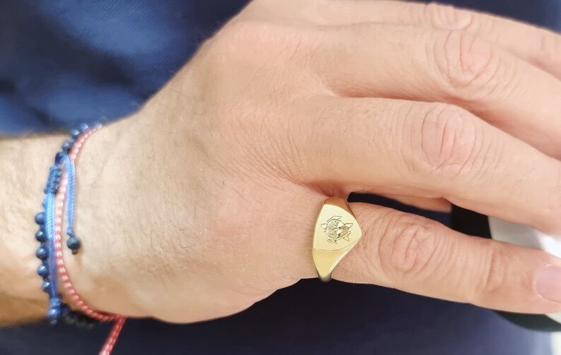 Personalized Shield Signet Ring in Solid Gold Unisex Solid - Etsy