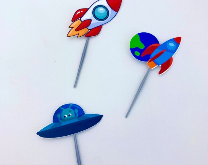 Space Party Cupcake Toppers, Outer Space Birthday Decorations ...