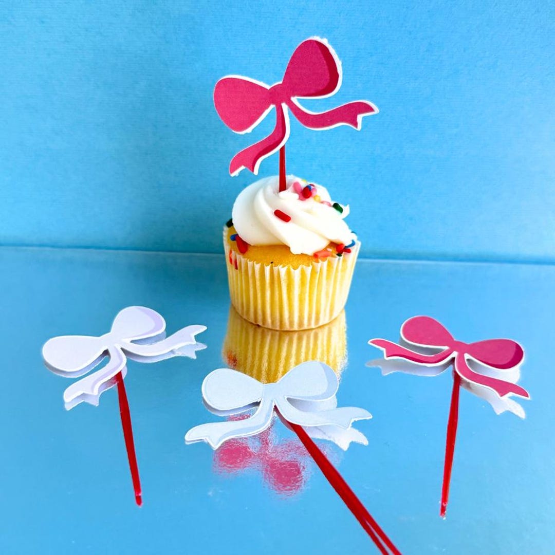 Valentine’s Day Cupcake Topper Bows. Galentines Day Party Decor. Ribbon ...