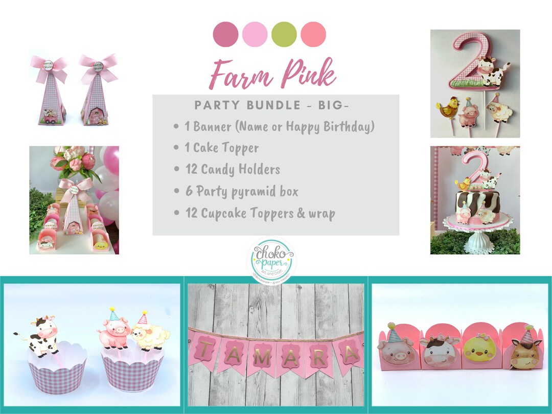 Farm Pink Party Bundle, Girl Party Package, First Birthday, Farm Pink ...