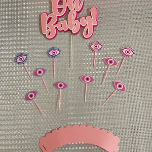 Evil Eyes Pink Cake Topper, Evil Eyes Baby Shower, Evil Eyes Party ...