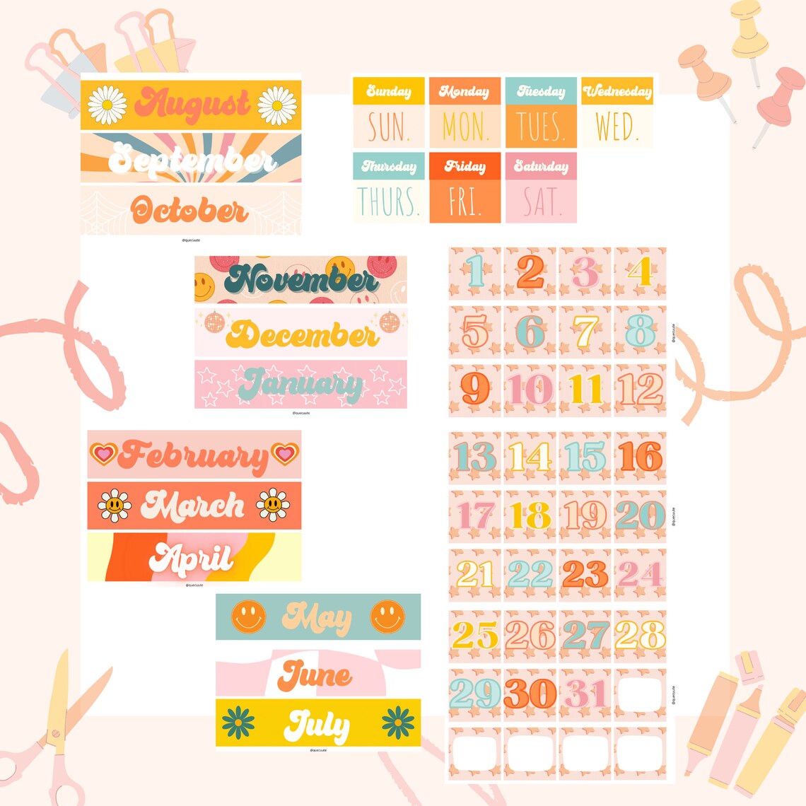 Groovy Classroom Bulletin Board Calendar - Etsy