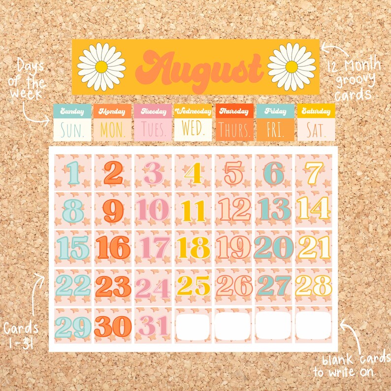 Groovy Classroom Bulletin Board Calendar - Etsy