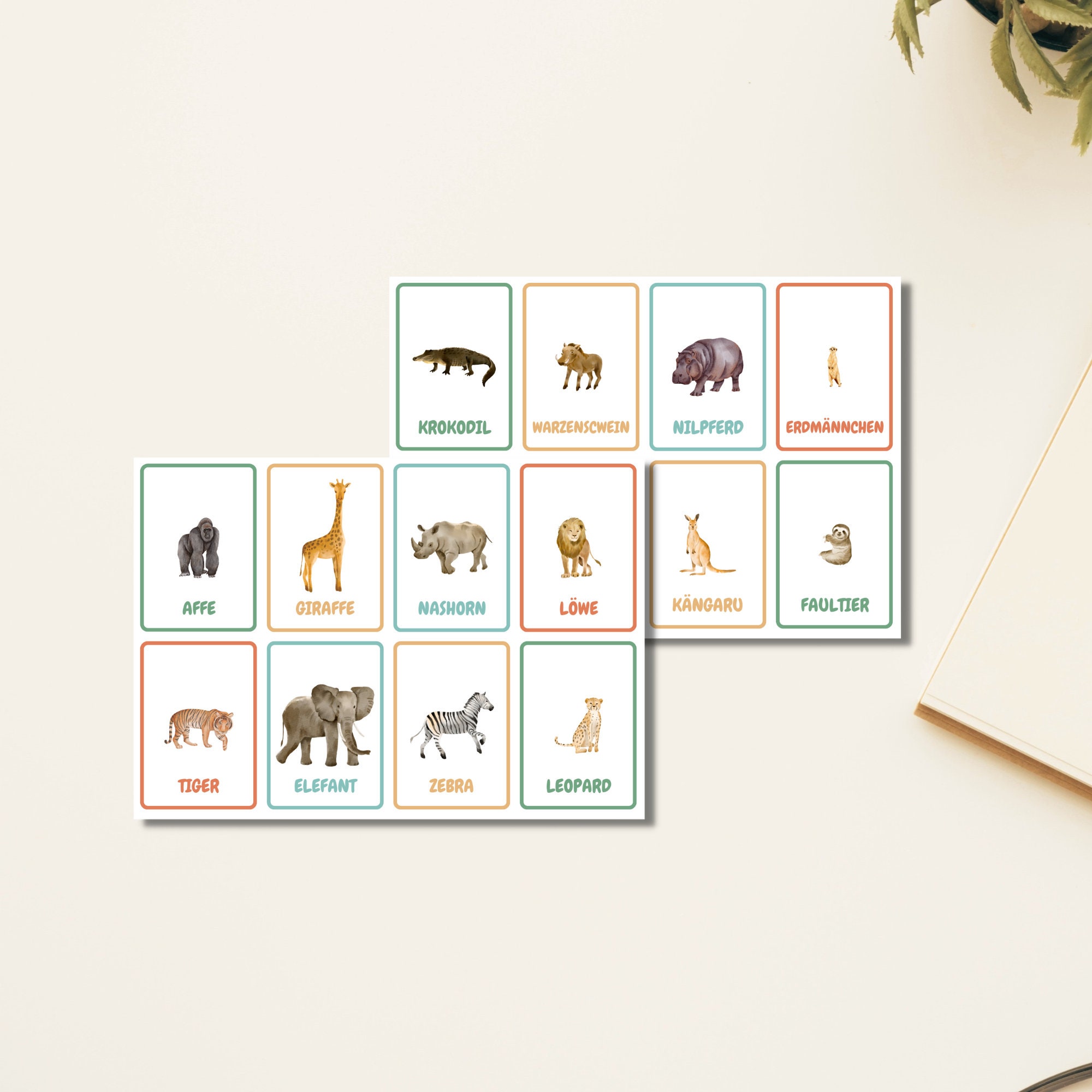 Flashcards Safari Animals Toy Sorting Cards Animals Montessori German ...