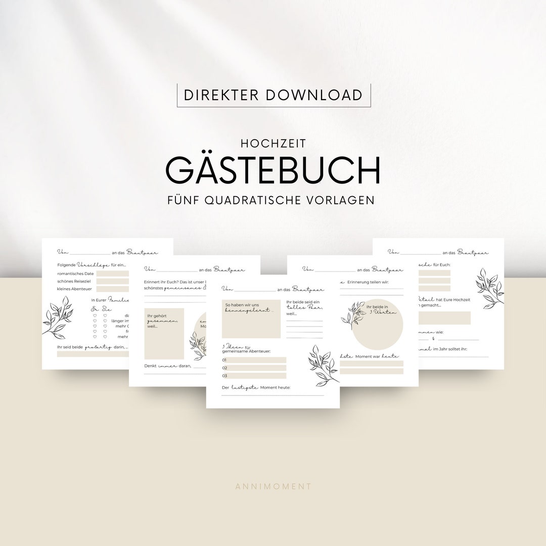 Wedding Guest Book Templates Square Design Set of Five White-beige ...