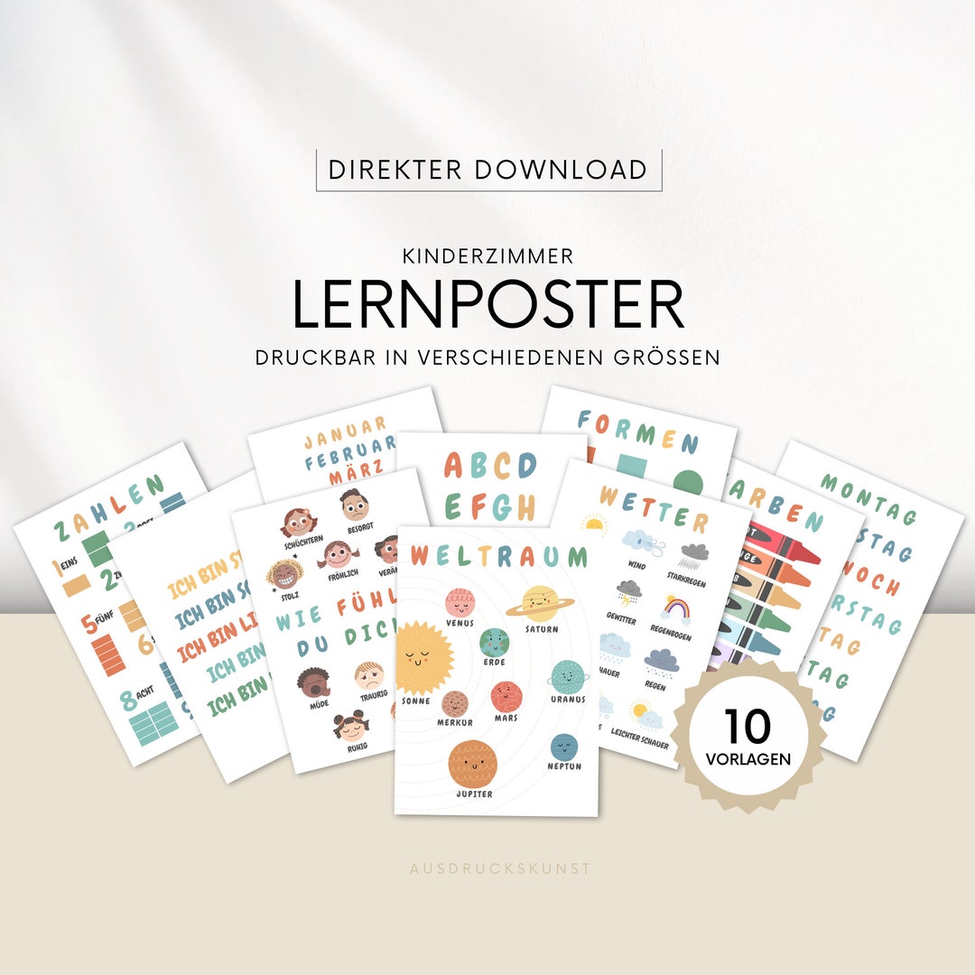 Learning Posters, Kids, Montessori, Classroom, Kindergarten, Set of 10 ...