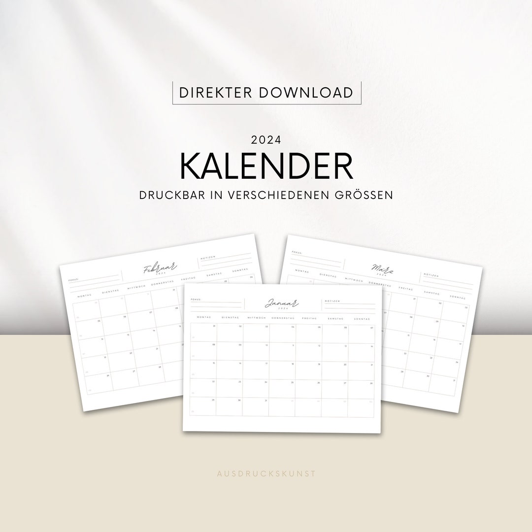 Printable Calendar 2024 Monthly Planner 2024 A4 Format Minimalist ...