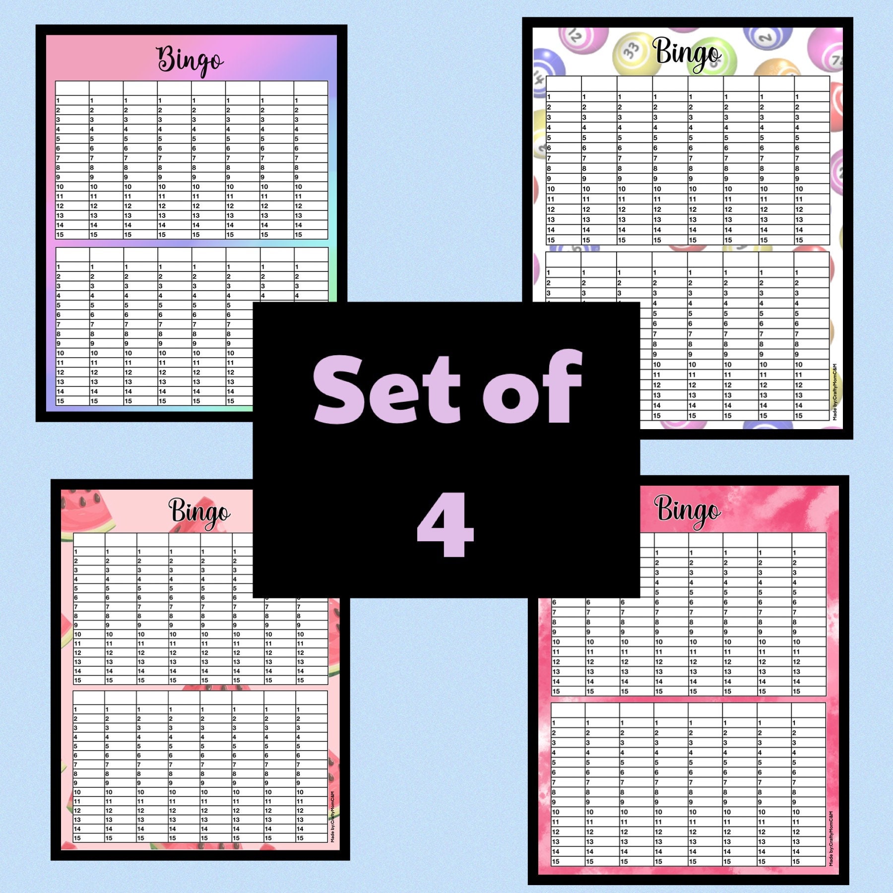 Set of 4 PRINTABLE BINGO SHEETS - Etsy