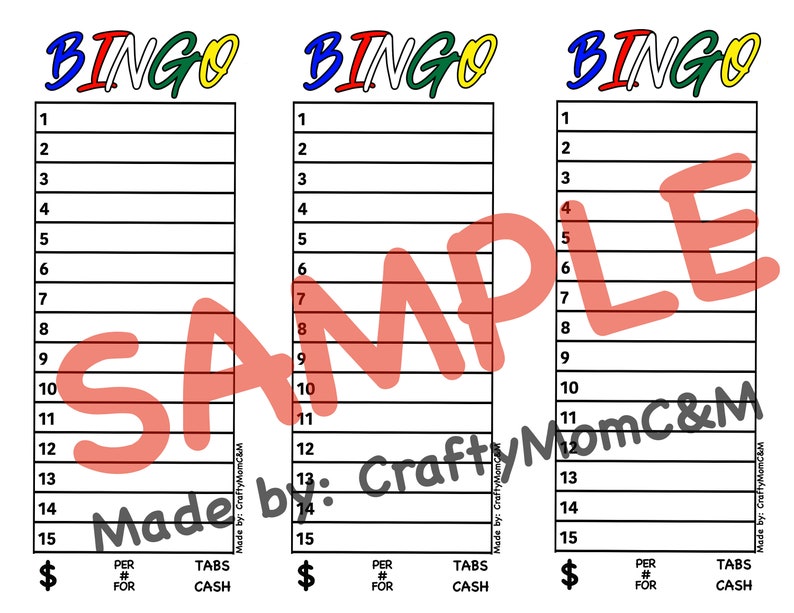 Bingo PRINTABLE Sheet 1-15 - Etsy