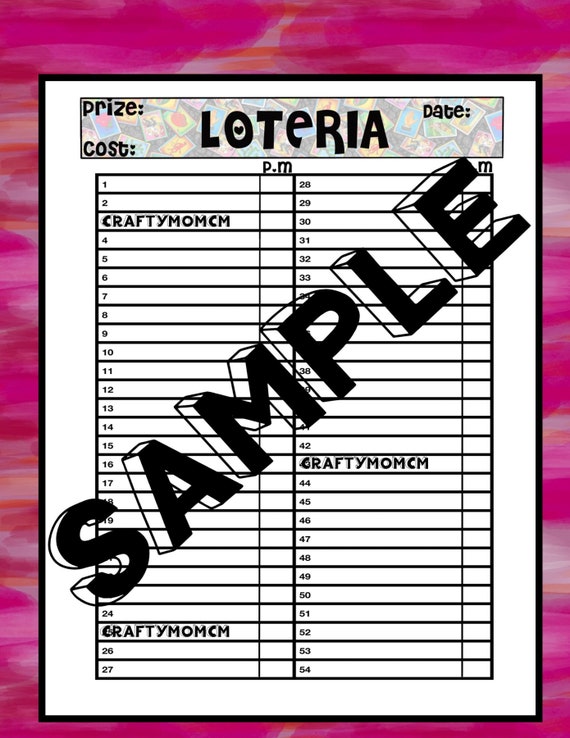 Loteria RAFFLE Printable Sheet | Etsy