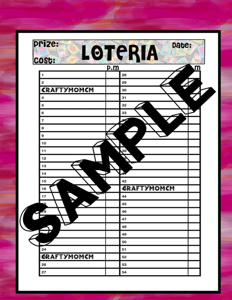 Loteria RAFFLE Printable Sheet - Etsy
