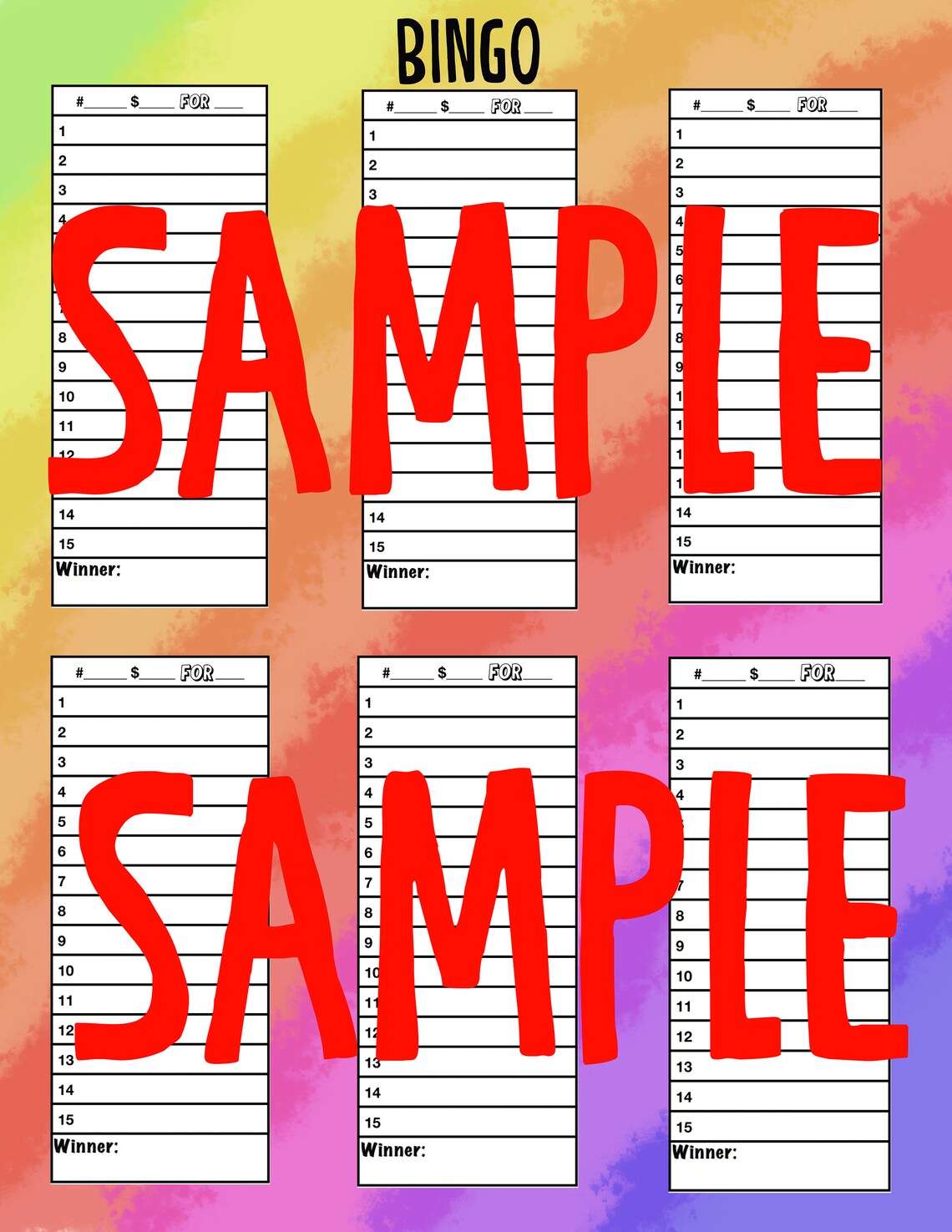 Bingo PRINTABLE SHEET - Etsy