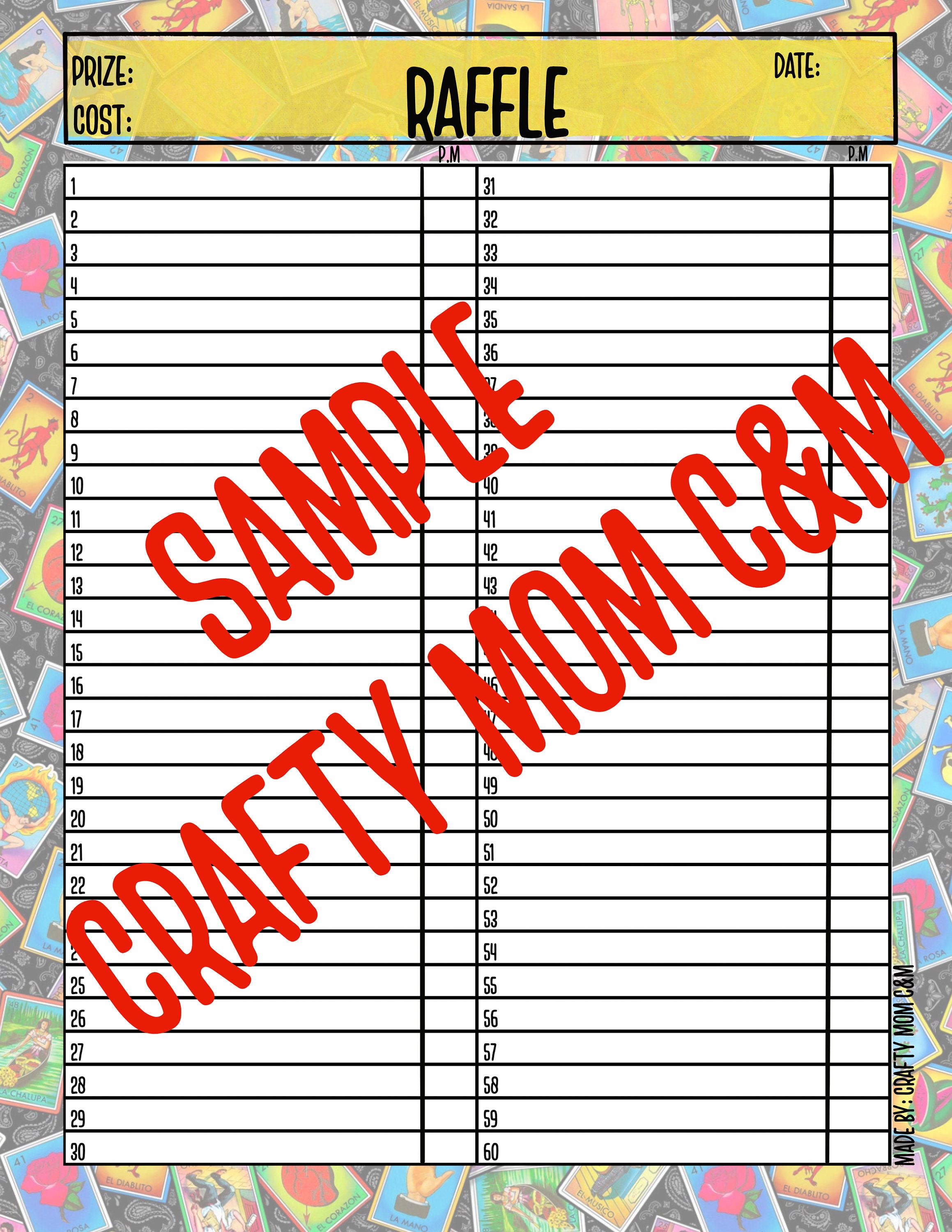 PRINTABLE RAFFLE 60 SPOTS - Etsy