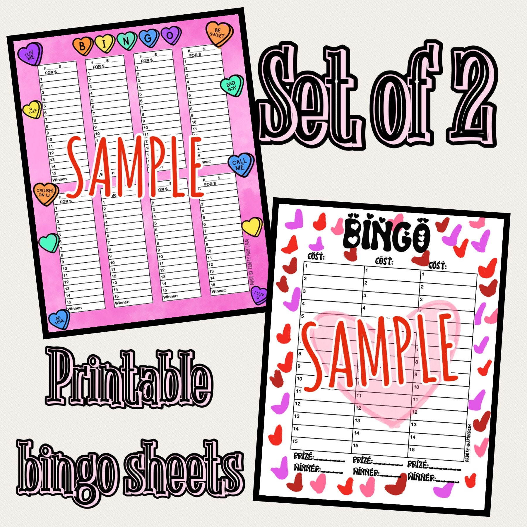 Set of 2 PRINTABLE Bingo Sheets - Etsy