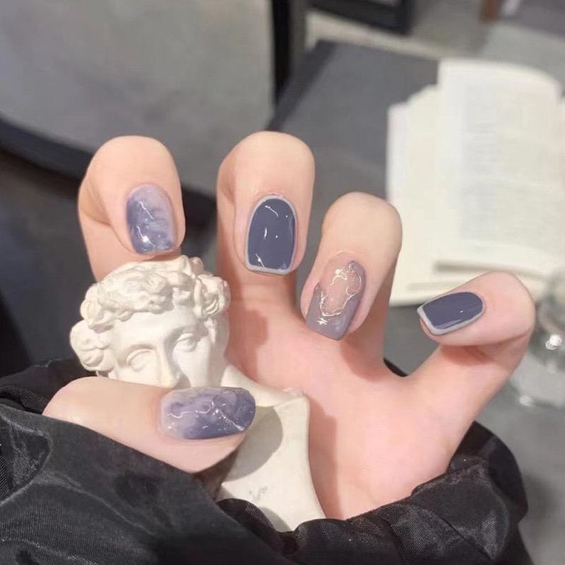 Glacial Blue Short Square Press-on Nails | Acrylic False Nails ...