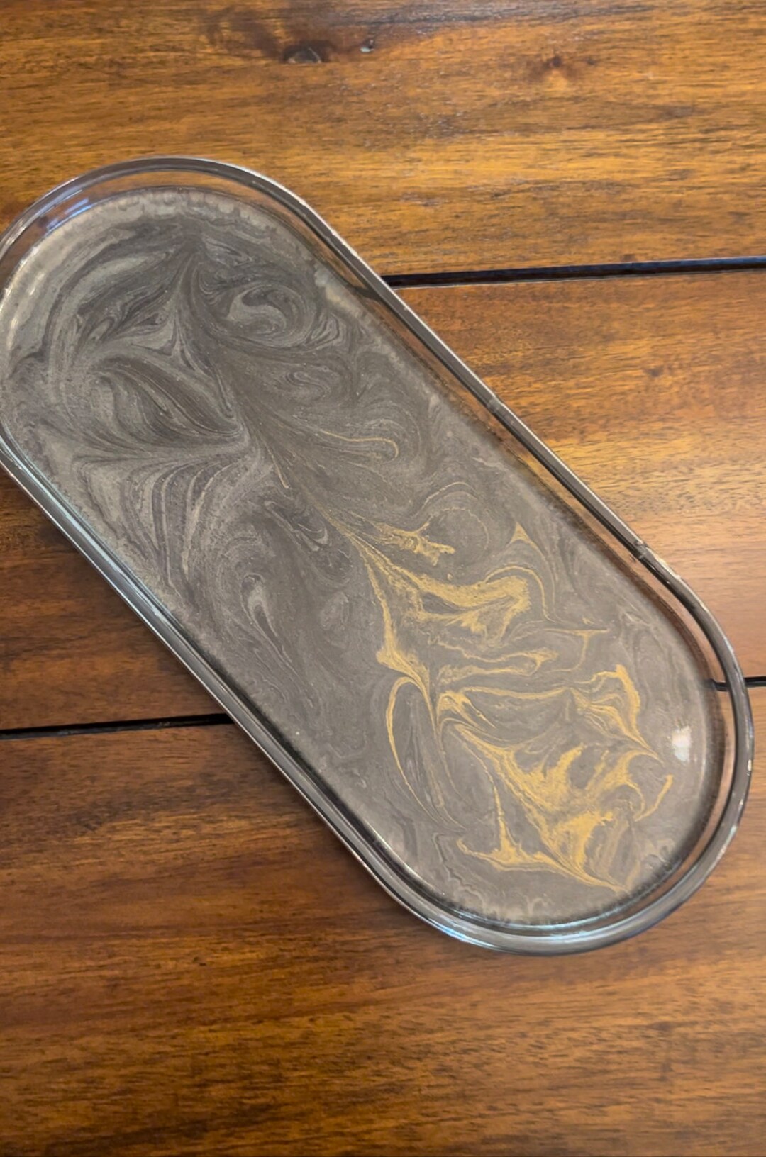 Gunmetal Gray & Gold Waves Acrylic Vanity Tray, Bathroom Storage ...