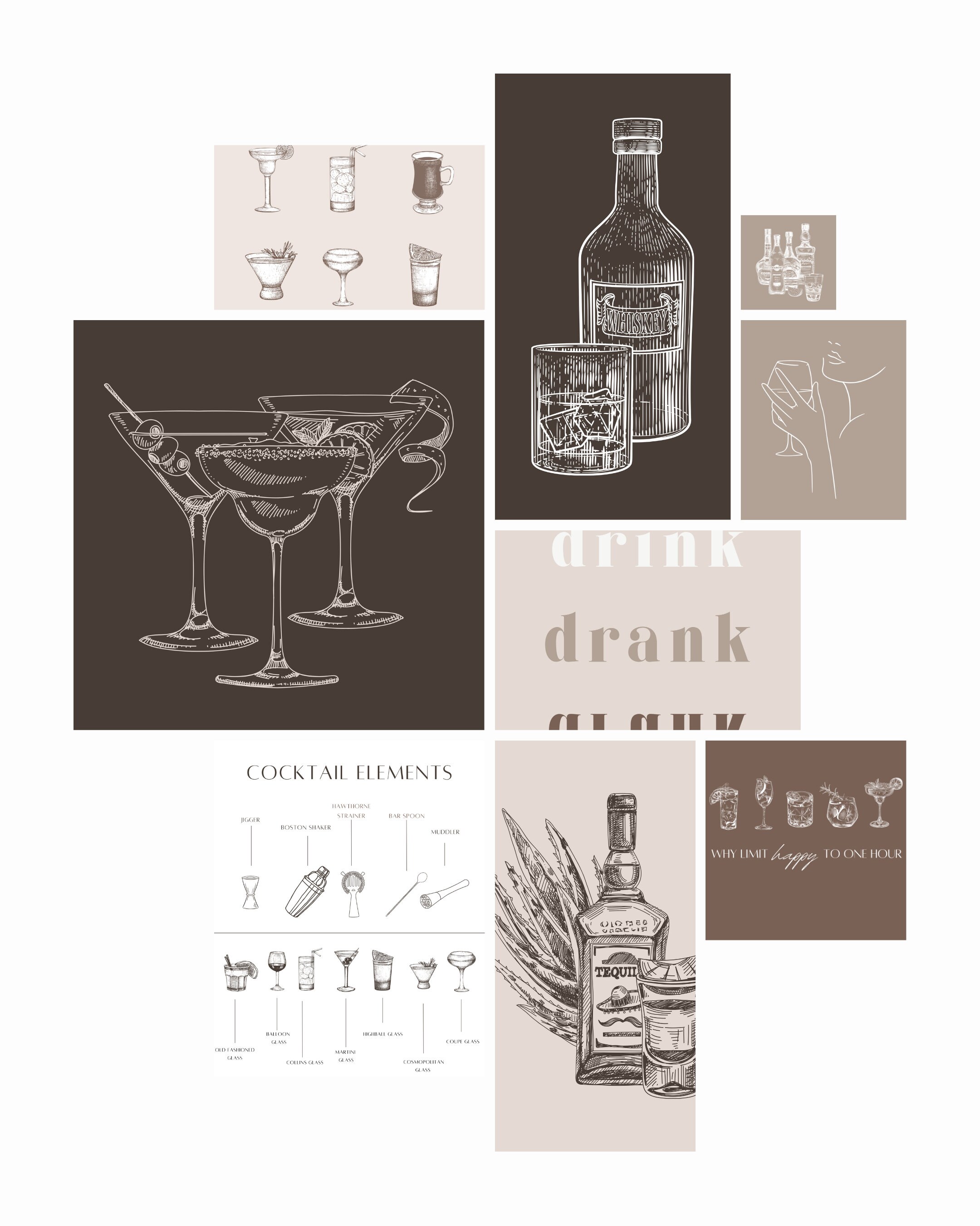 Cocktail Bar Cart Decor, Digital File, Cocktail Printable, Printable ...