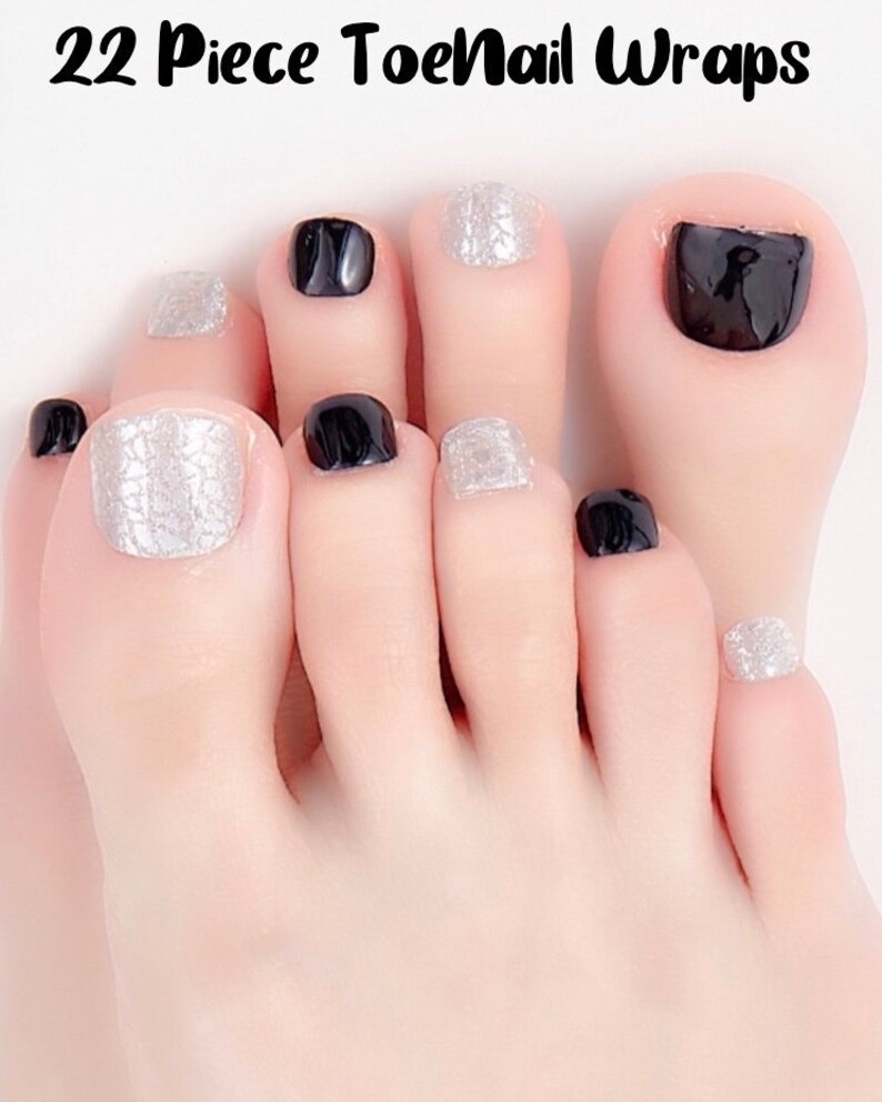 Black & Shattered Silver Toes / Toenail Polish Wraps | Etsy