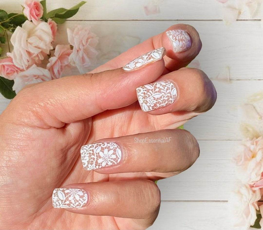 White Lace Nail Wraps, Nail Wraps, Nail Strips, Nail Stickers, Lace ...