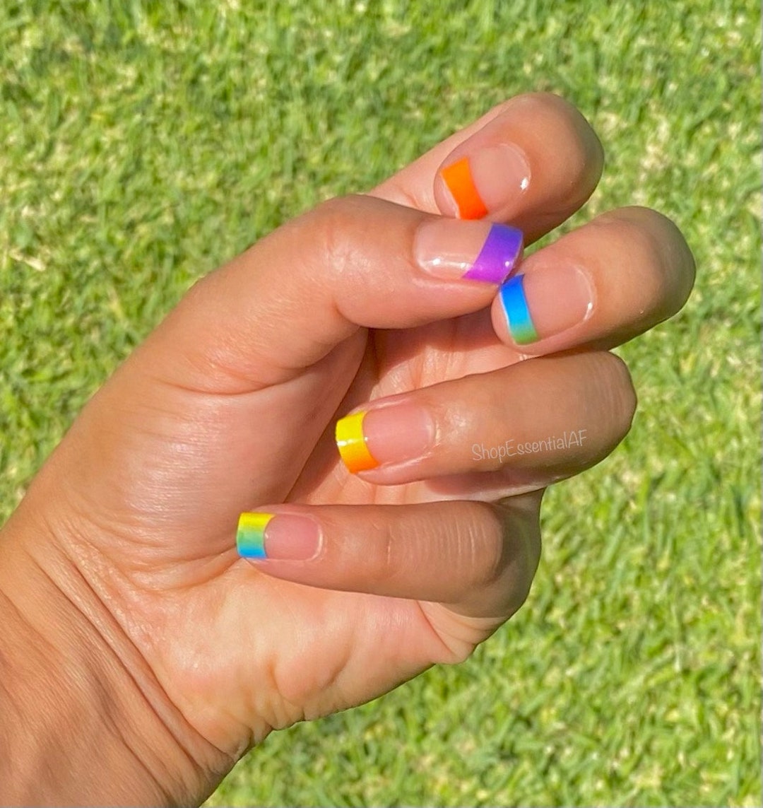 Neon Tips Nail Wraps, Neon Nail Strips, Neon Nails, Neon Rainbow Tips ...