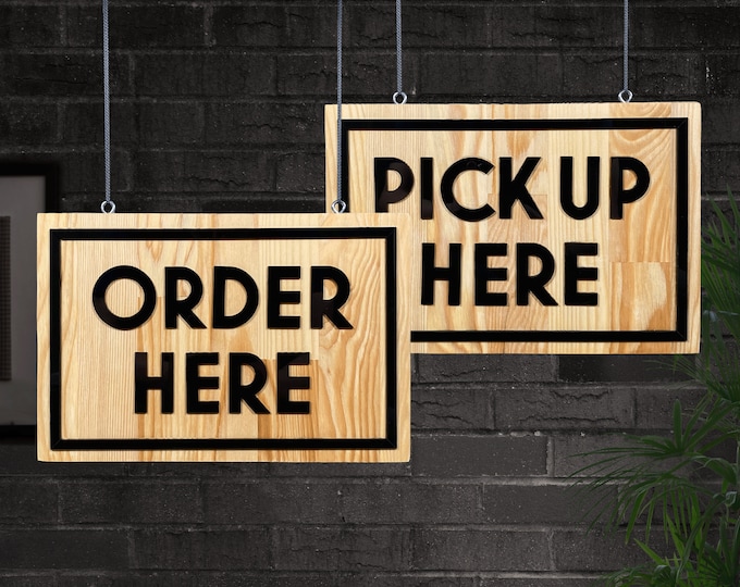 Order Here Sign Pick up Here Sign Pay Here Sign for Business Wooden ...