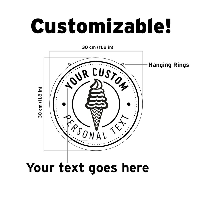 Customizable Ice Cream Sign | Custom Circular Wooden Ice Cream Sign - Etsy