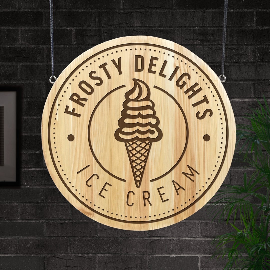 Customizable Ice Cream Sign | Custom Circular Wooden Ice Cream Sign - Etsy