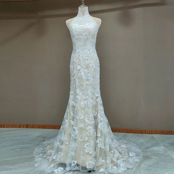 Lace Halter Wedding Dress Etsy