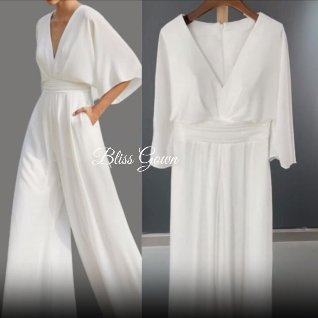 Wedding Jumpsuit, Satin Wedding Jumpsuit Bride, off the Shoulder Bride ...