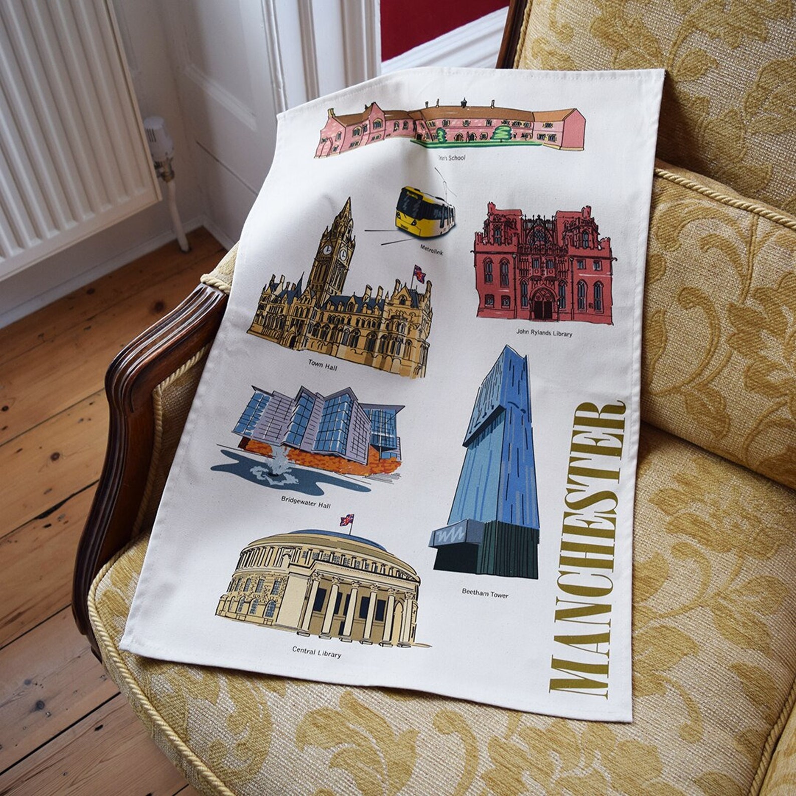 Manchester Landmarks Tea Towel - Dish Towel - City Art - Britain Gift ...