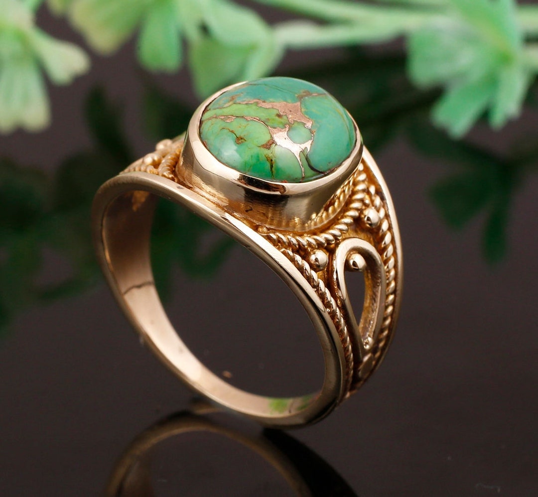 Green Turquoise Ring, Statement Ring, Good Luck Ring, Gold Turquoise ...