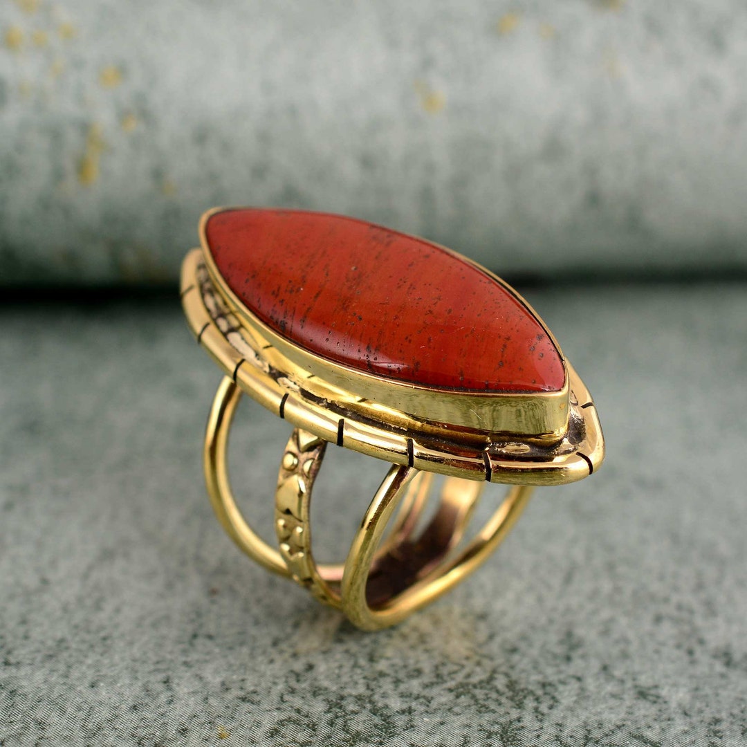 Red Coral Ring, Handmade 18k Gold Ring,valentine Day Ring, Vintage Ring ...