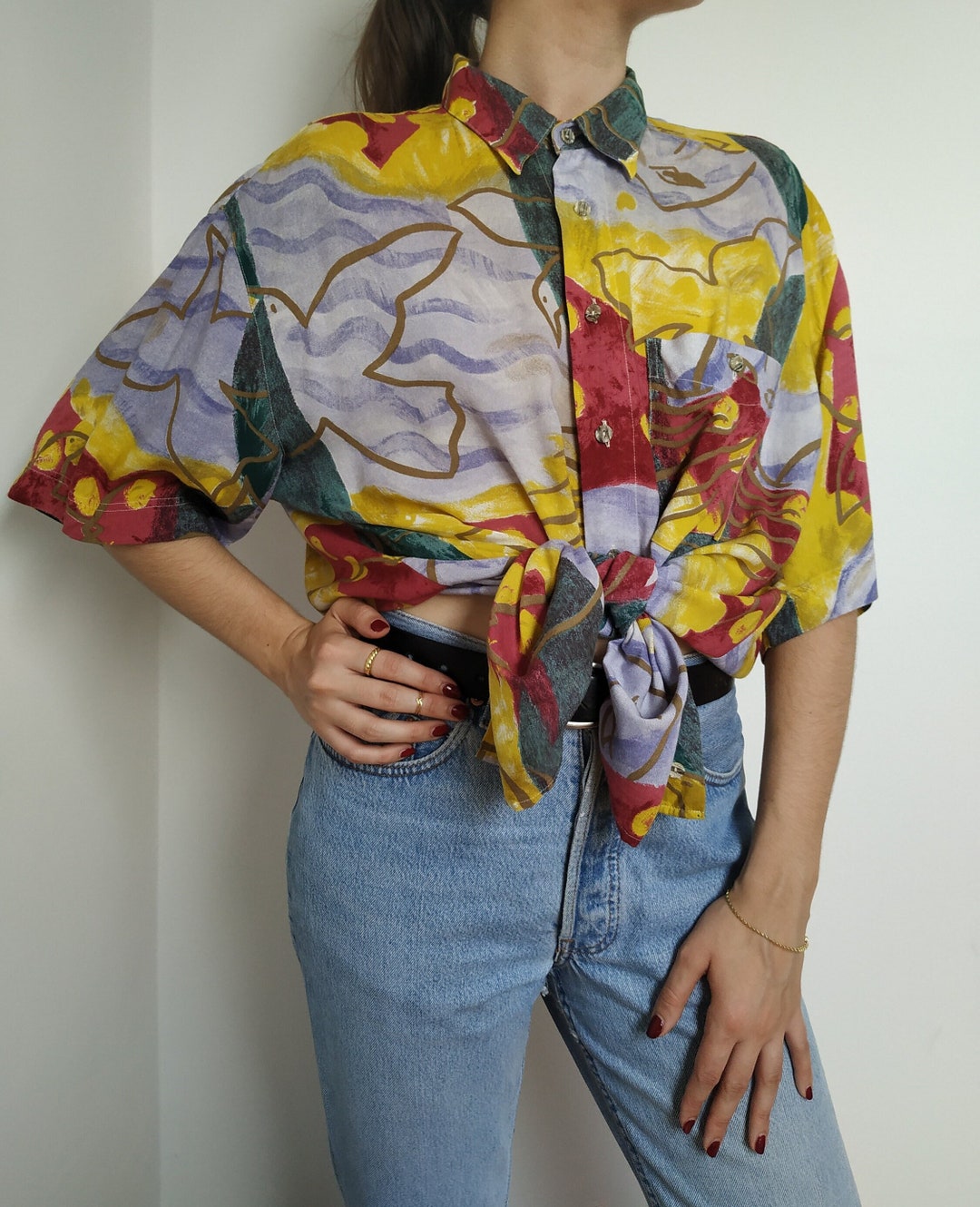 Vintage Short Sleeve Crazy Pattern Shirt | Size L-XL / Retro Shirt ...