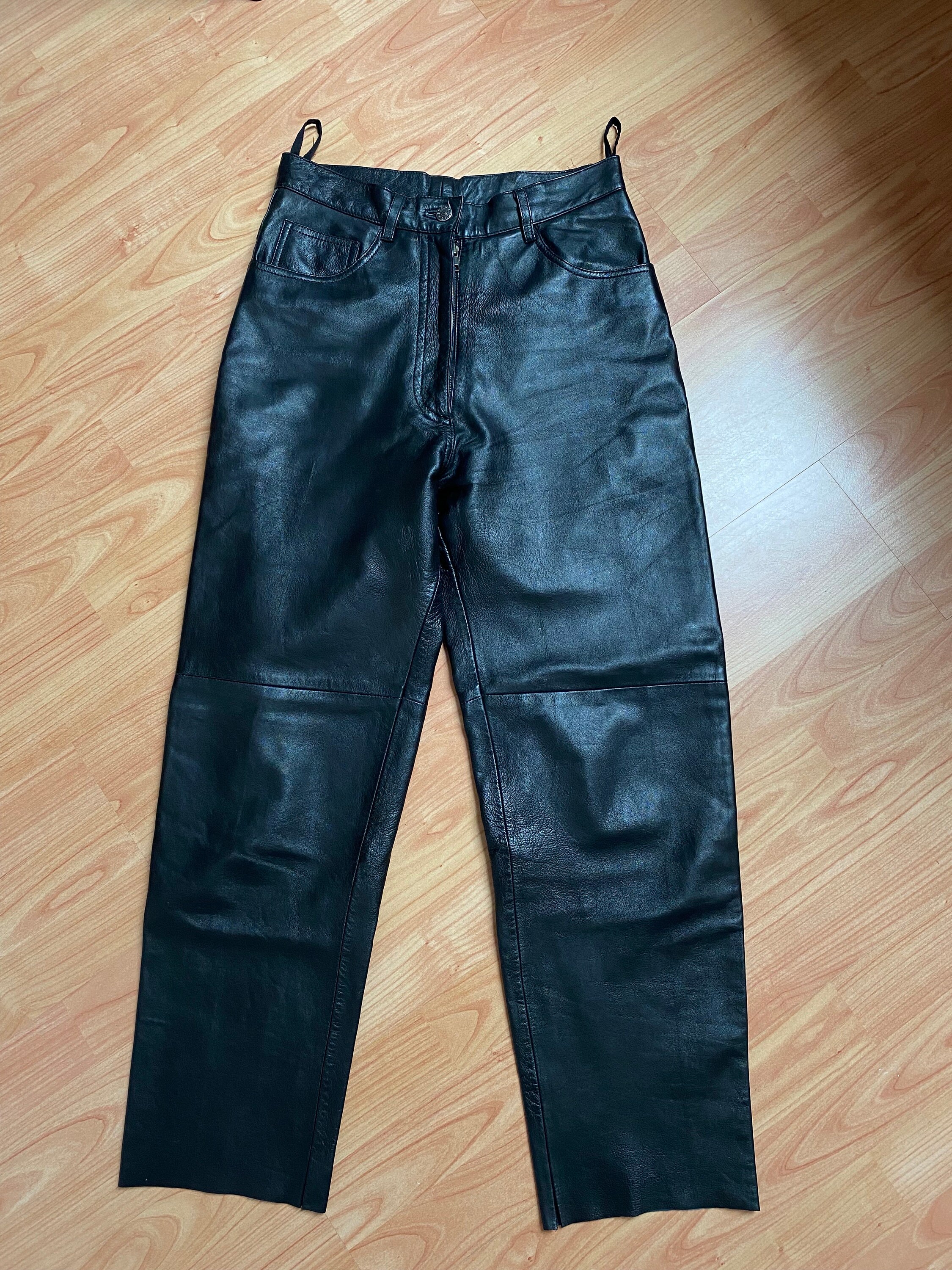 Vintage 90s High-waisted Black Leather Pants – Women's Biker Vintage 90s High-waisted Black Leather Pants – Women's Biker