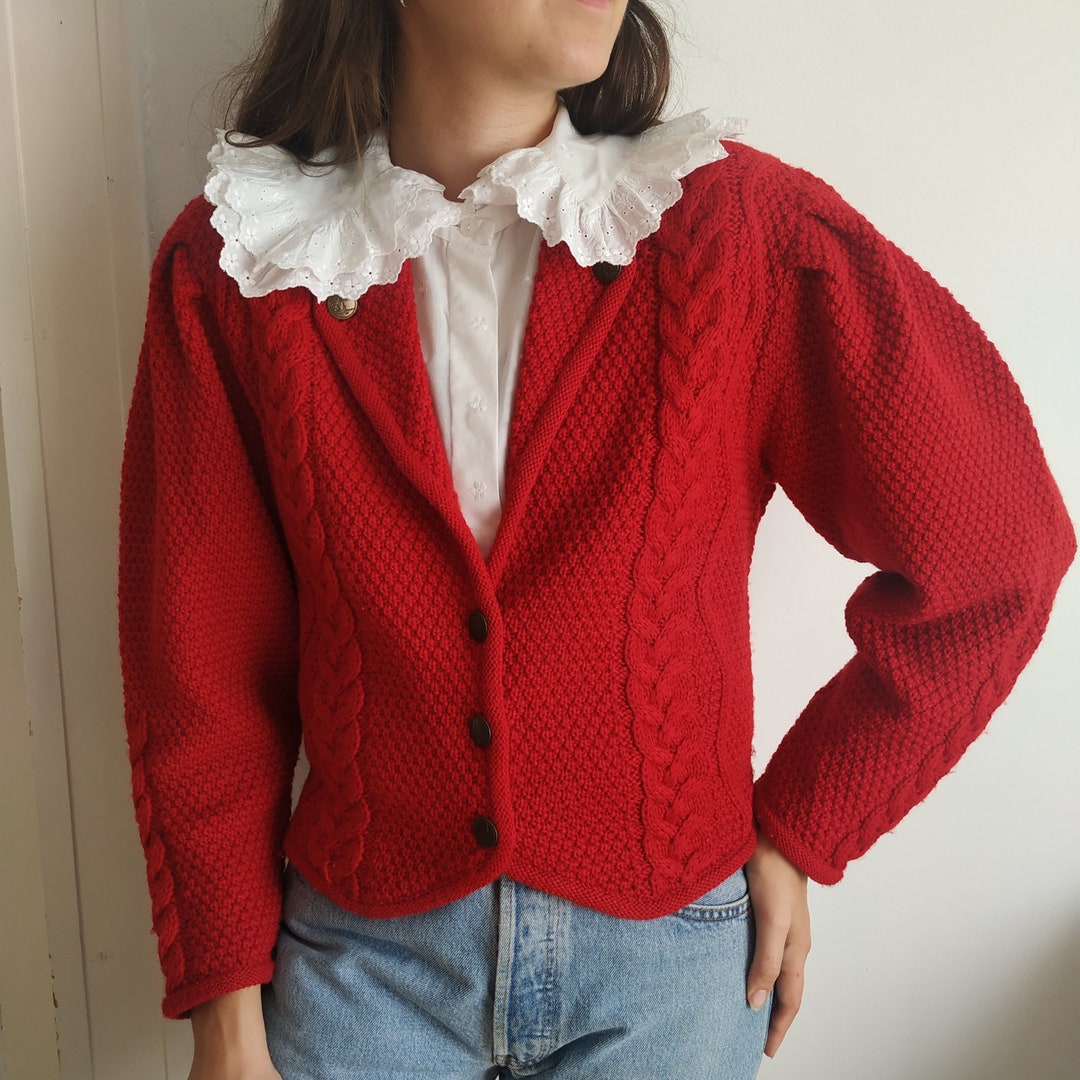Vintage Austrian Wool Cardigan in Red / Size S-M / Tyrolean Sweater ...