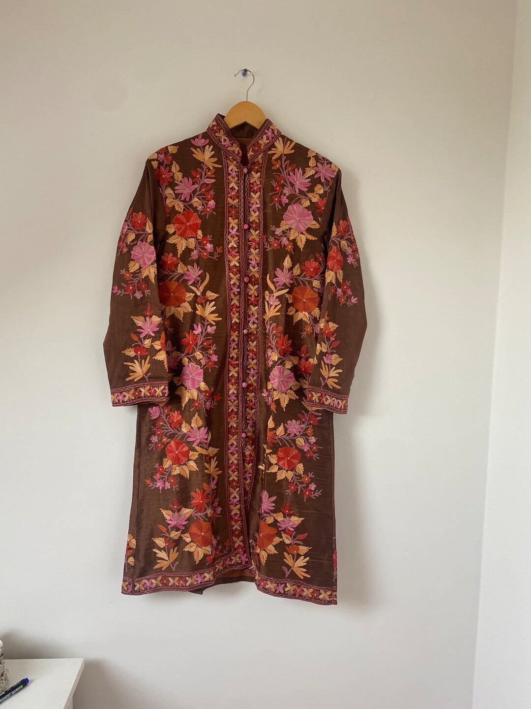Vintage Silk Caftan / Brown Long Kimono / Boho Style / Floral ...