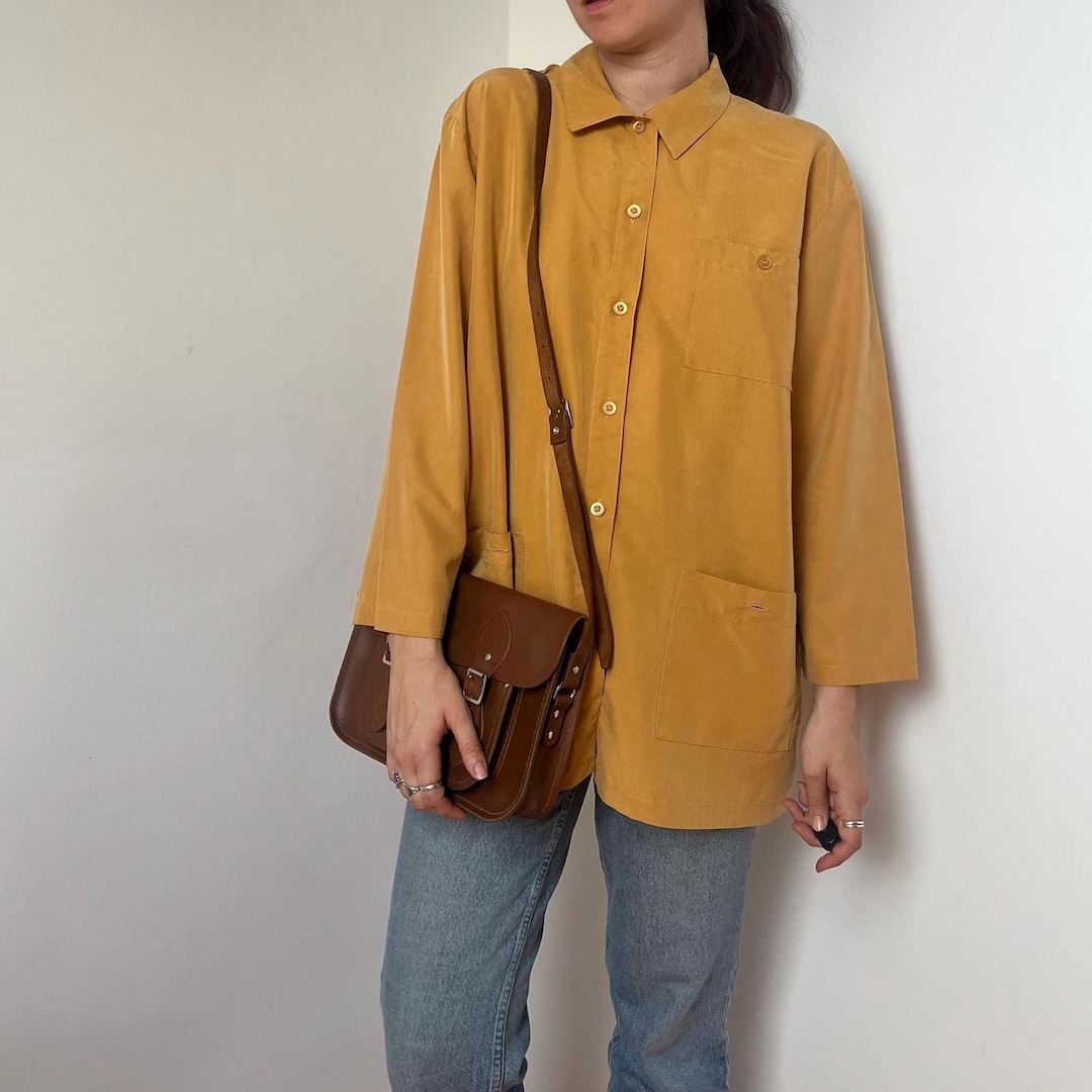 Vintage Mustard Button-up Blouse for Women – Size Medium - Minimalist ...