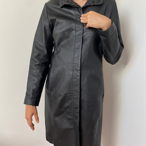 Classic Long Black Vintage Leather Jacket / Size S-M / Vintage Long ...