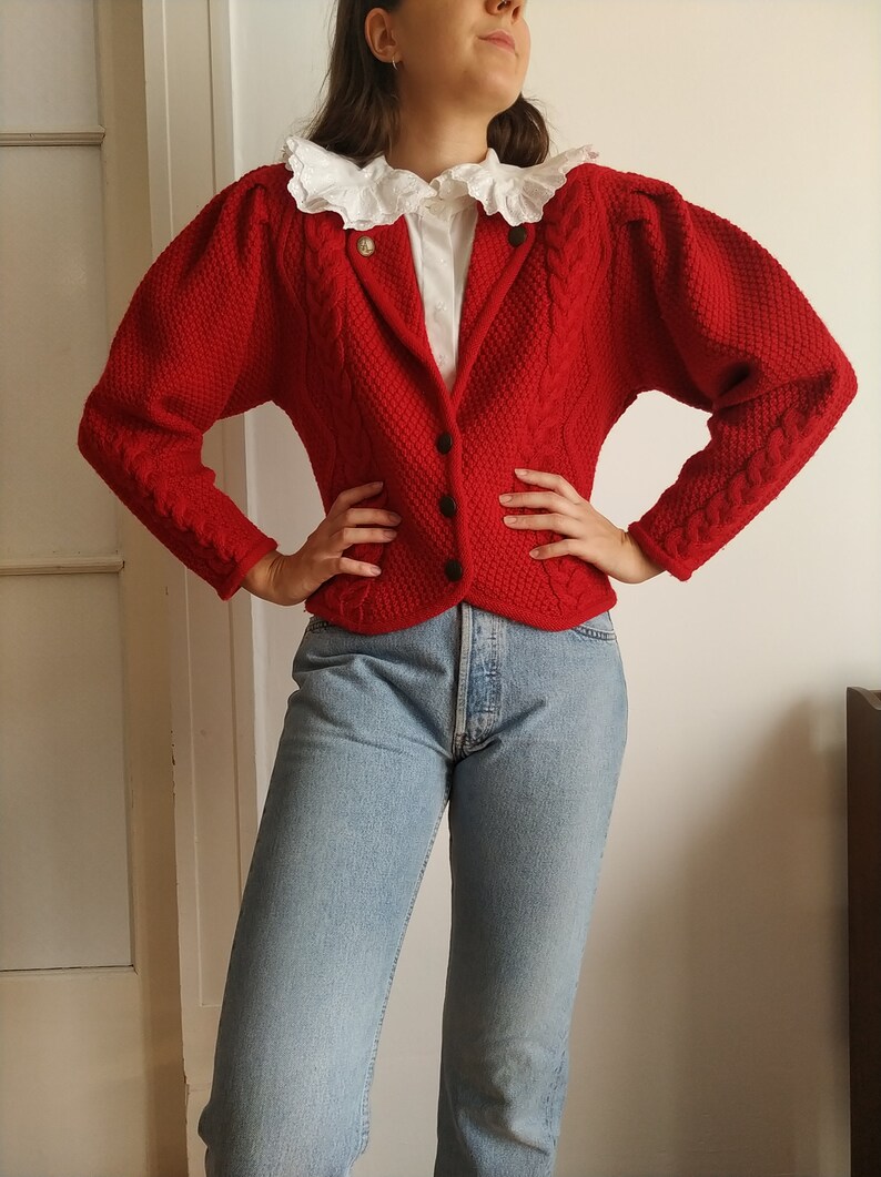 Vintage Austrian Wool Cardigan in Red / Size S-M / Tyrolean Sweater ...