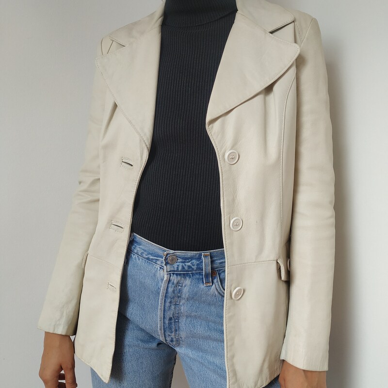 Cream Leather Jacket - Etsy