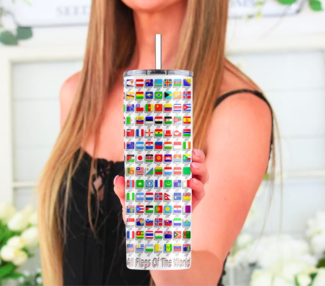 3D All Flags of the World Tumbler Wrap Design 20oz Skinny Tumbler ...