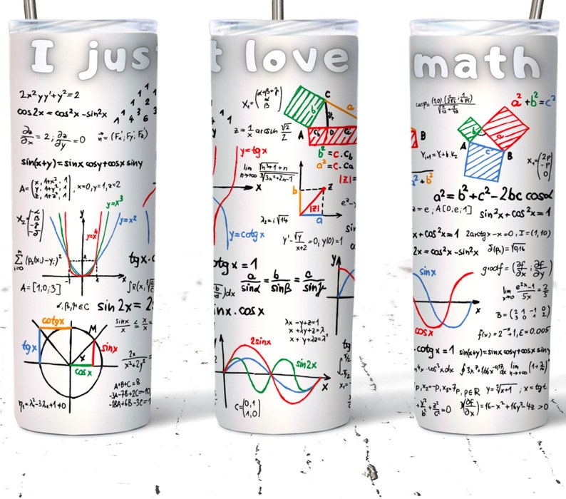 I Just Love Math Tumbler Wrap Design PNG 20oz Skinny Tumbler - Etsy