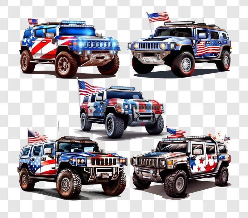 Patriotic Humvee 4th of July Clipart Bundle of 5 X 300 Dpi PNG Files ...