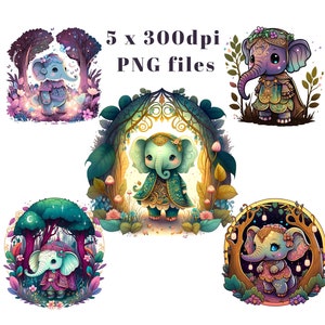 Baby Elephant Princess Clipart Bundle of 5 X 300 Dpi PNG Files Stickers ...