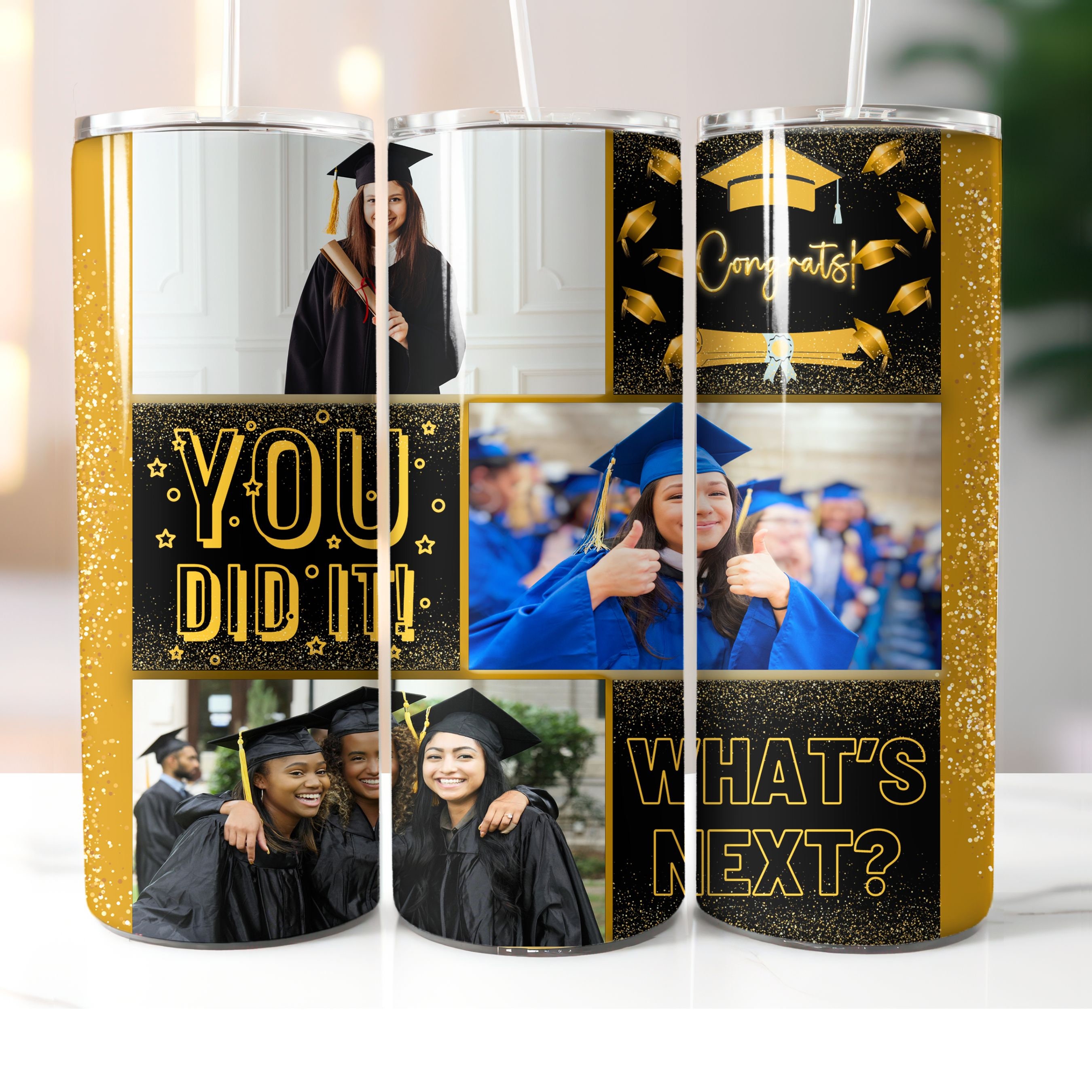 Graduation Add Photo Collage Tumbler Wrap, Design 20oz Skinny Tumbler ...
