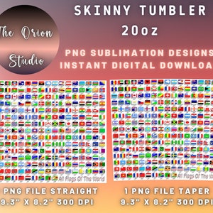 3D All Flags of the World Tumbler Wrap Design 20oz Skinny Tumbler ...