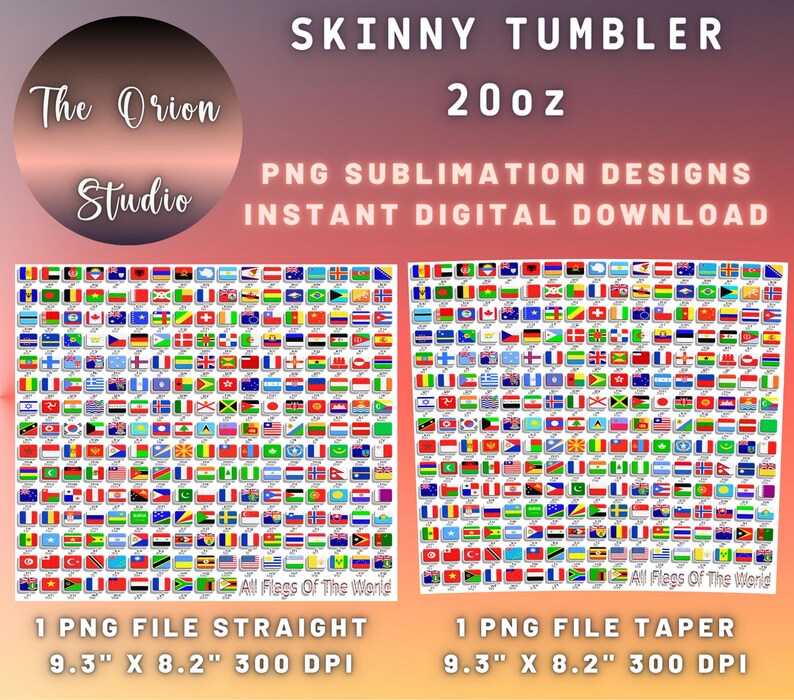 3D All Flags of the World Tumbler Wrap Design 20oz Skinny Tumbler ...