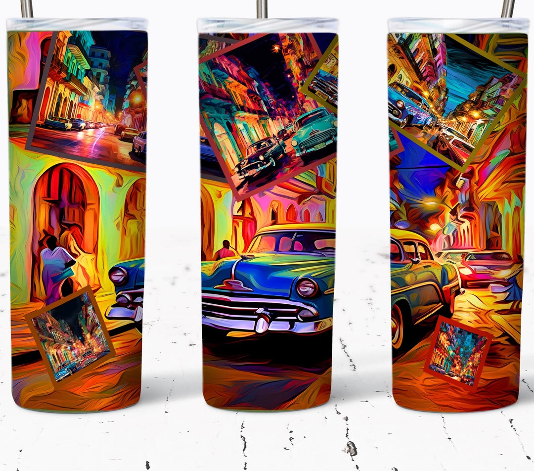 Watercolor Cuba Tumbler Wrap Design PNG 20oz Skinny Tumbler Sublimation ...