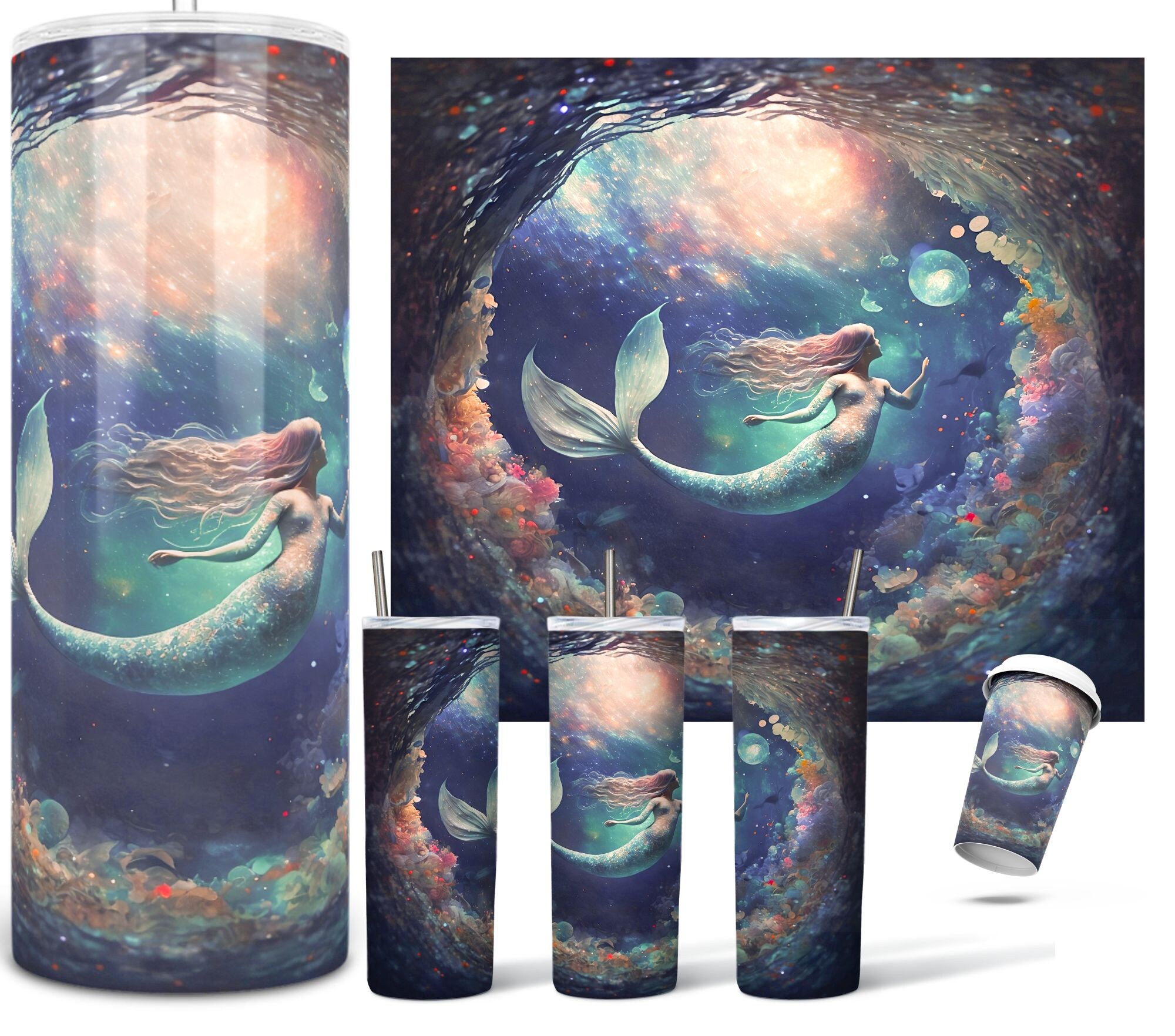 Cosmic Mermaid Sublimation Design 20oz Skinny Tumbler Sublimation ...