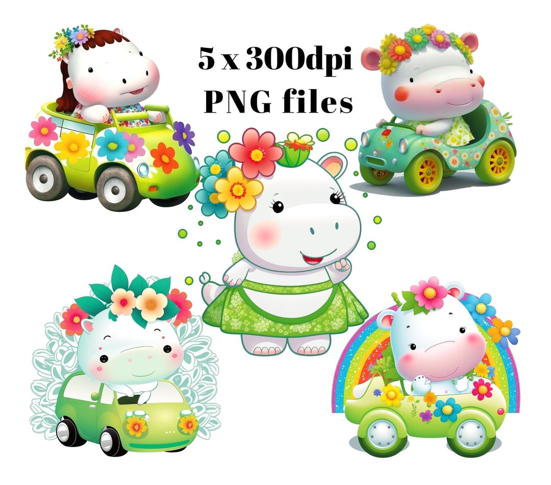 Little Hippo Princess Clipart Bundle of 5 X 300 Dpi PNG Files Stickers ...